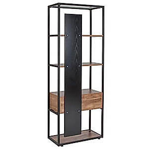 Taylor + Logan 4 Shelf 65.75 Inch Bookcase with Drawer in Rustic Wood Grain Finish