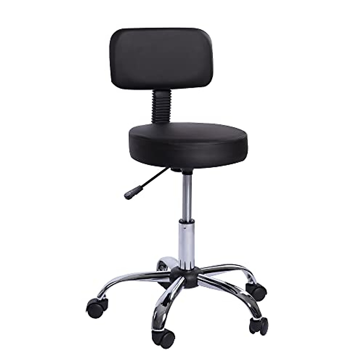 Naomi Home Adjustable Rolling Stool with Wheels Professional Office Stool Height Adjustable with Ergonomic Tilting Backrest for Computer, Studio, Workshop, Office, Home Office Black
