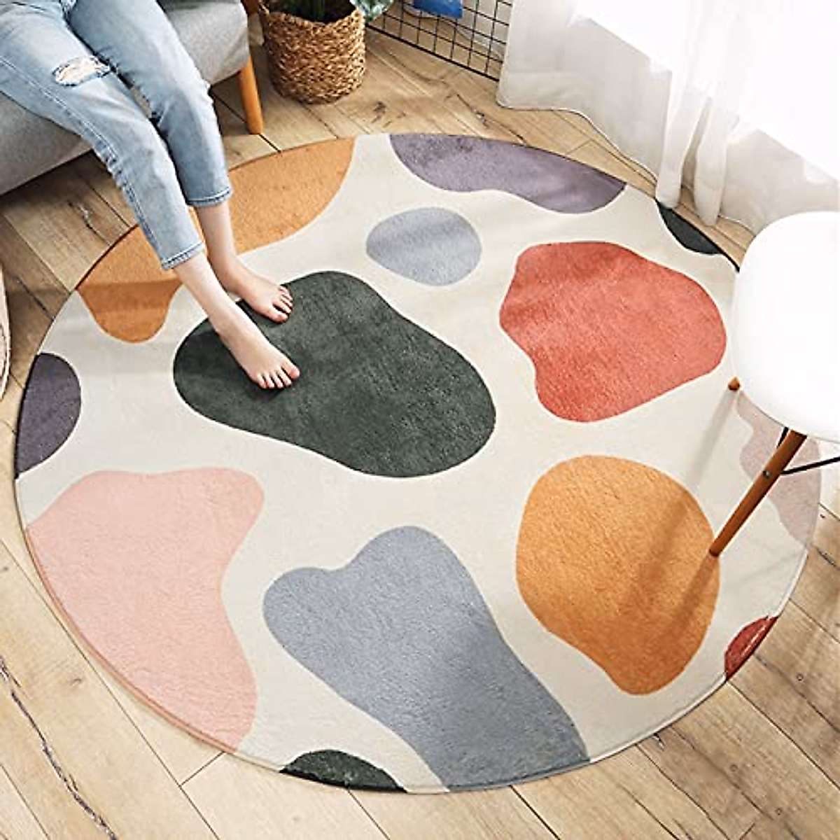 TEALP 4Ft Round Area Rug,Modern Area Rug Soft Faux Wool Rug for Living Room Nonslip Circle Rug with Stone Pattern Washable Floor Carpet for Bedroom Laundry Room Nursery