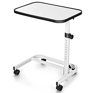 Tangkula Overbed Table with Wheels, Rolling Bedside Table with 9-Level Adjustable Height 29”-37”, Multi-Angle Tilt Tabletop, C Shaped Hospital Bed Table Laptop Desk, Sofa Bed Wheelchair Side Table