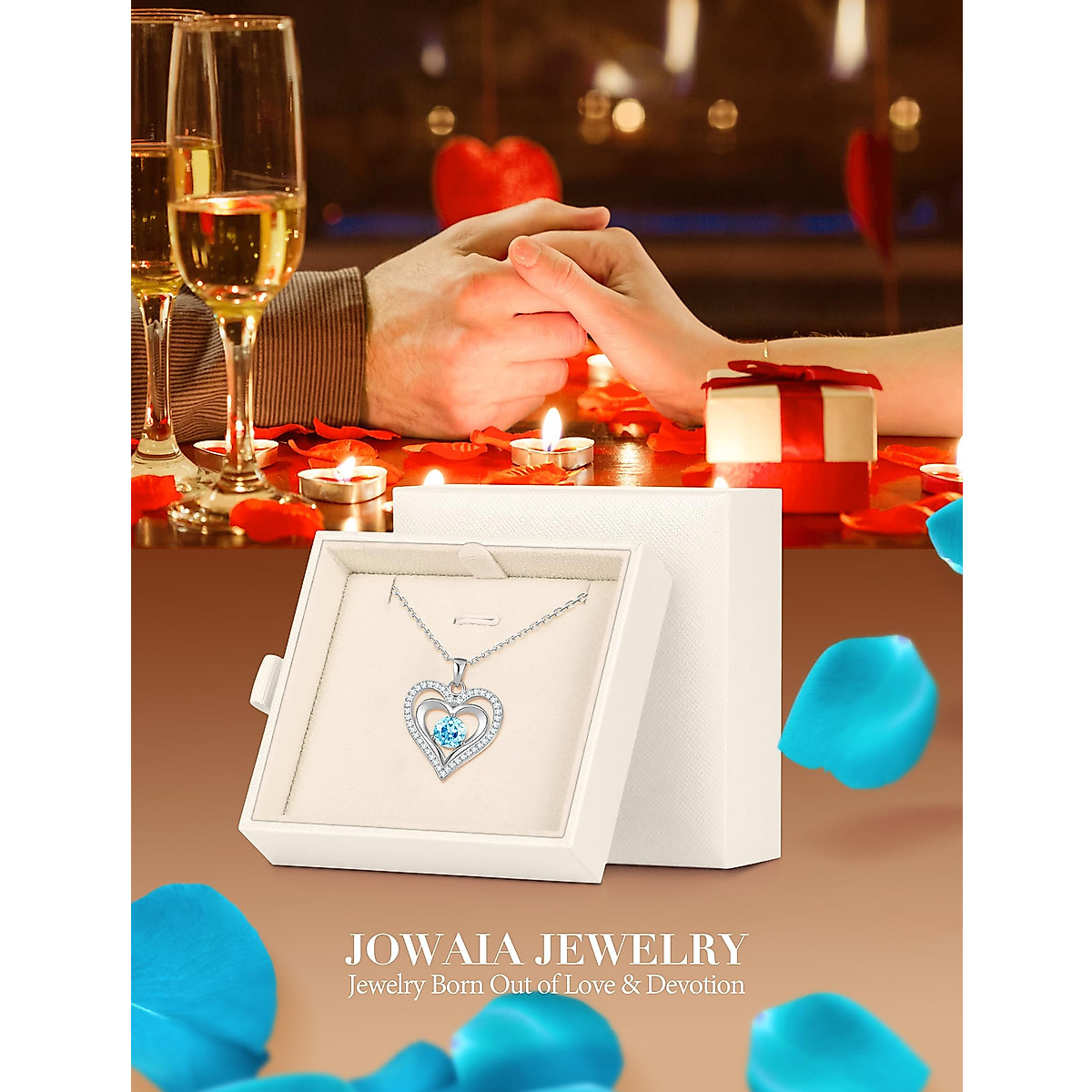 Jowaia Birthstone Necklace for Women Trendy, 925 Sterling Silver Forever Love Heart Necklace Choker, 18K White Gold Plated Simple Shiny Birthstone Jewelry Gift Necklaces for Wife Mom Girlfriend,