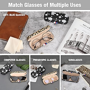 MoKo Eyeglass Case Hard Shell for Men Women, Unisex Portable Travel Sunglasses Cases PU Leather Glasses Storage Box Holder, Leopard