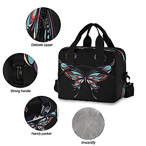 Oarencol Vintage Butterfly Art Insulated Lunch Tote Bag Reusable Cooler Lunch Box with Shoulder Strap for Work Picnic School Beach