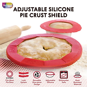 Talisman Designs Baking Pie Crust Shield Protector Cover for Edges of Pie - 8-inch to 11.5-inch Adjustable Silicone Baking Accessory for Making the Perfect Pie | Set of 1