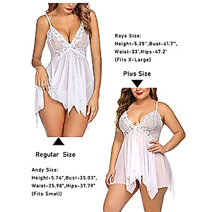 Avidlove Wedding Lingerie for Bride Lace Babydoll Sexy Lace Sleepwear for Women, White, Medium