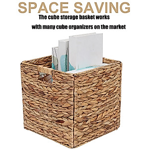 Wicker Storage Basket Water Hyacinth Woven Basket Wicker Storage Cubes,Foldable Baskets for Shelves,Handwoven Laundry Totes for Bedroom,12x12x12inch,Set of 2