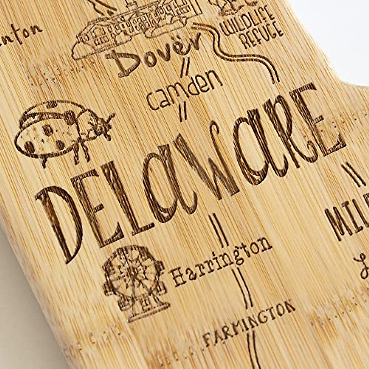 Totally Bamboo Destination Delaware State Shaped Serving and Cutting Board, Includes Hang Tie for Wall Display