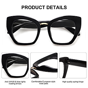 AMOMOMA Oversized Cat Eye Reading Glasses for Women, 1.0 Blue Light Big Frame Spring Hinge Readers AM6087C1+C2+C3