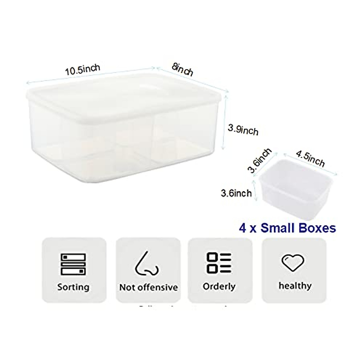 KNC Food Storage Containers with Lids Airtight,Reusable Fresh Produce Fruit Storage Organizer, Refrigerator Food Fresh Box with 4 detachable small boxes for Storing Fish, Meat, Vegetables,Grain