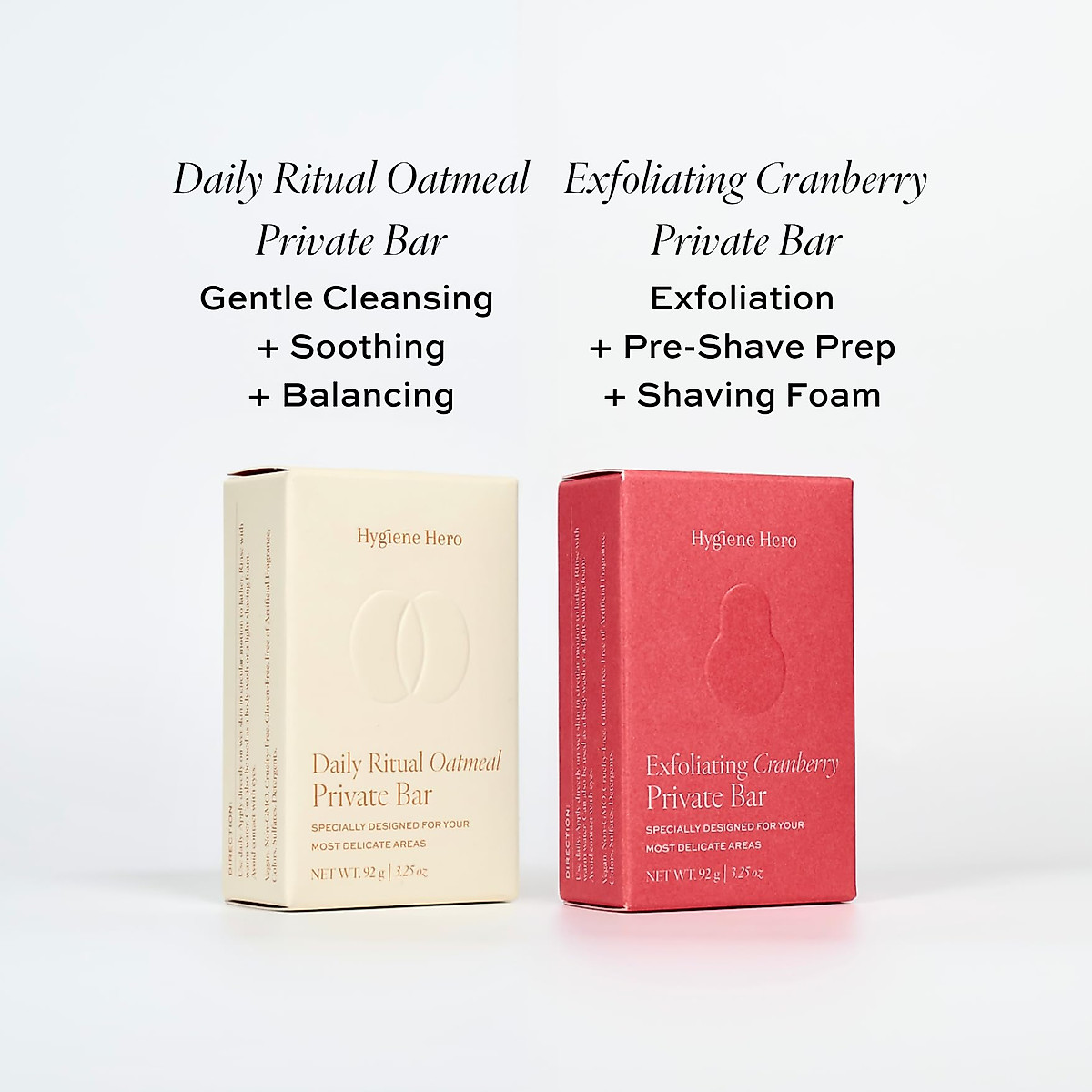Hygiene Hero Exfoliating Cranberry & Daily Ritual Oatmeal Private Bar Soap 3.25 oz / 92 g - Face & Body Wash for Dark Spots, Intimate Areas, Underarms - Set of 2