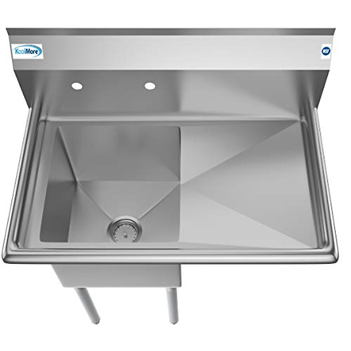 KoolMore 1 Compartment Stainless Steel Commercial Kitchen Prep & Utility Sink with Drainboard - Bowl Size 15" x 15" x 12", Silver