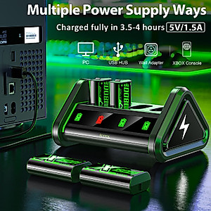 Kytok Rechargeable Battery Pack, Battery Charger Compatible with Xbox One/Series X|S/Xbox Elite Controller, 4 x 1800 mAh Controller Battery Pack Replacement for Xbox Series X|S/Xbox One Controller