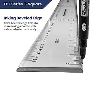 Pacific Arc 36 Inch T Square, Traditional Acrylic Graduated in Inch and Metric, Detachable Head