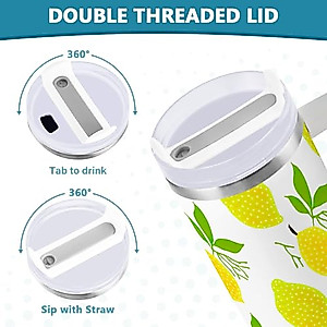 ODAWA 40oz Lemons White Insulated Cup with Handle and Straw, 2 in 1 Lid Stainless Steel Vacuum Insulated Tumbler