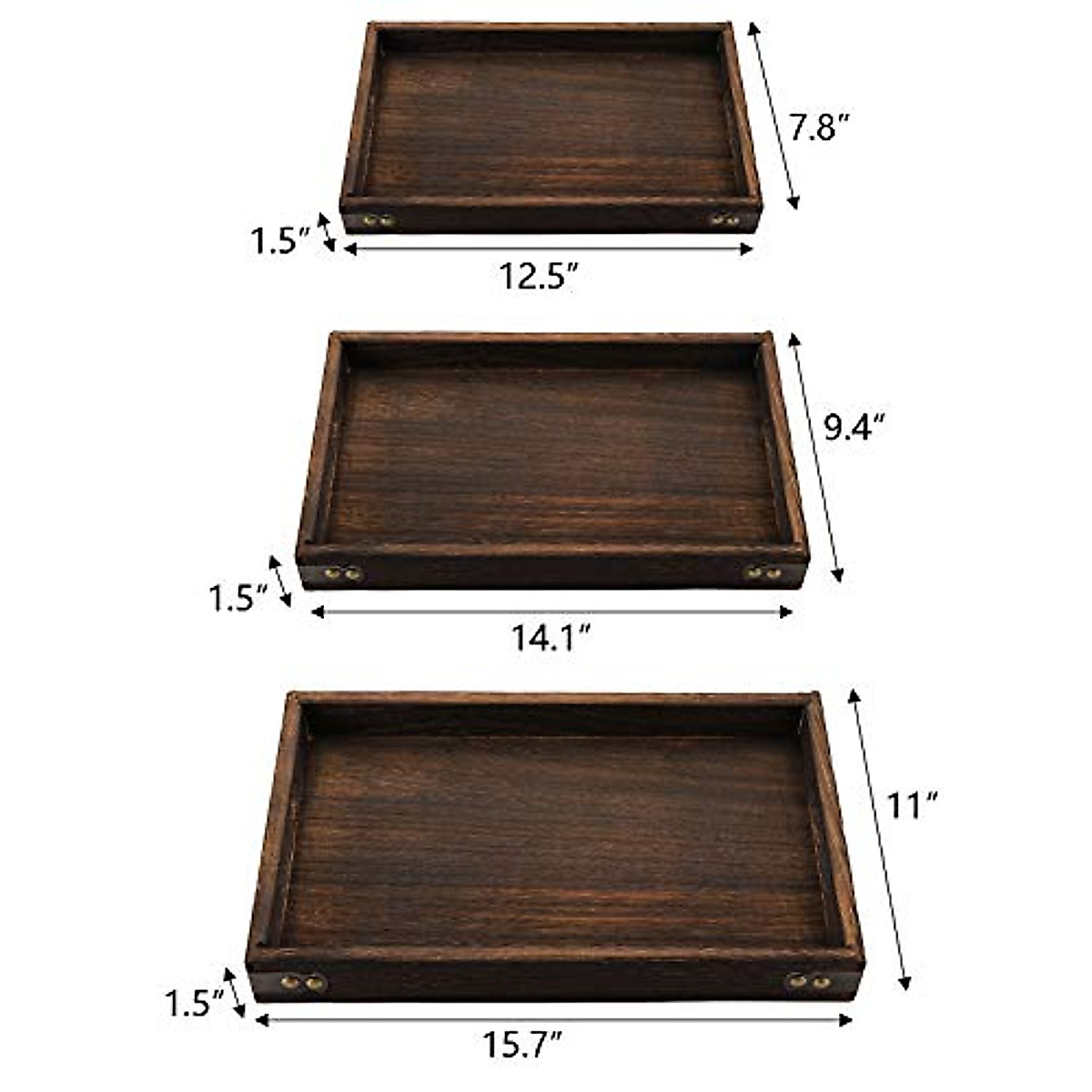TOPZEA 3 Pack Wood Serving Tray, Rectangular Butler Serving Tray with Handle, Coffee Table Tray Decorative Ottoman Tray for Tea, Coffee, Breakfast, Table Centerpieces