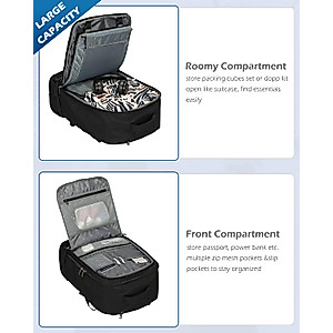 Hynes Eagle 42L Rolling Backpack Wheeled Backpack Flight Approved Travel Backpack Carry on Luggage Black with 3PCS Packing Cubes Set Red Violet