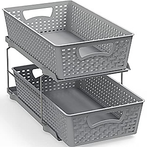 SimpleHouseware 2 Tier Bathroom Organizer Tray Pull-Out Sliding Drawer/Under-Sink Storage, Grey
