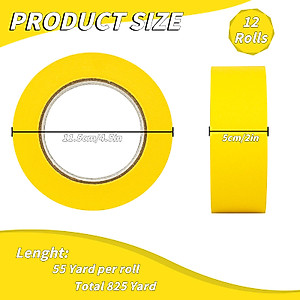 Oleitodh 12 Rolls Yellow Painters Tape Bulk 2 inch x 660 Yards, Painters Masking Tape No Residue Wall Painting Tape Artist Tape Trim Edge Finishing Tape for Wall Painting Decoration DIY Supplies