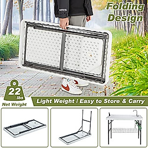 Avocahom Folding Fish Cleaning Table Portable Camping Sink with Faucet Drainage Hose & Sprayer Outdoor Fillet Station Grid Rack Knife Groove for Picnic Fishing, Black