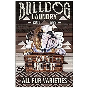 QWEQWEQ Bulldog Metal Tin Sign Bulldog Laundry Wash And Dry All Fur Varieties Funny Poster Cafe Laundry