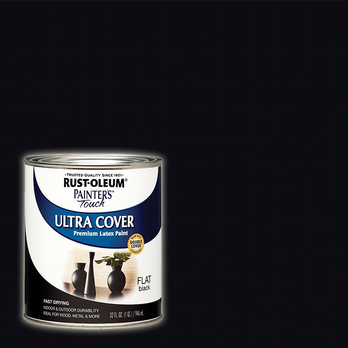 Rust-Oleum 1976502 Painter's Touch Latex Paint, Flat Black 32 Fl Oz, 1 Quarts, (Pack of 1)
