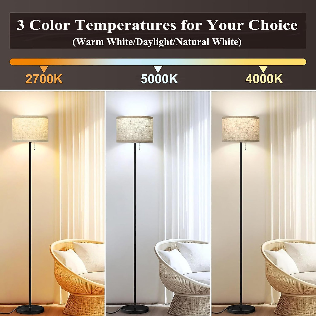 M MayJazz 3 Color Temperature LED Light Bulb A19 2700K-5000K-4000K,3CCT Color Changing Light Bulbs,Energy Saving 9W(60W Equivalent) LED Bulb,810LM,E26 Base for Bedroom,Living Room,2 Pack