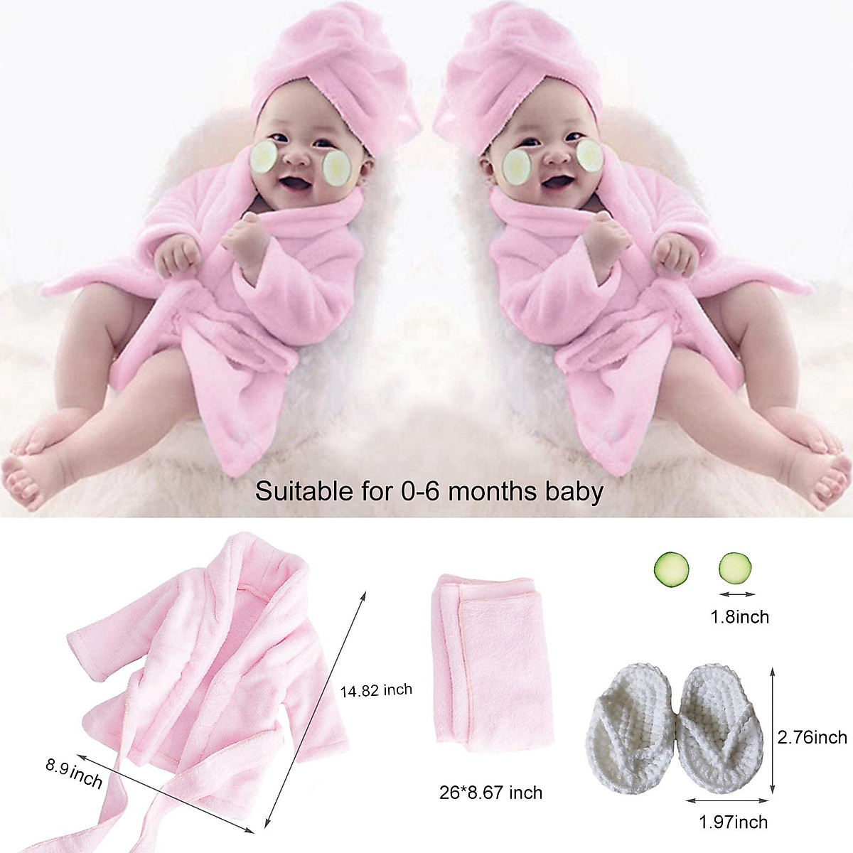SPOKKI Newborn Photography Props Baby Girl 5 PCS Bathrobes Bath Towel Outfit with Slippers Cucumber Photo Props for Infant Boys Girls(0-6 Months)