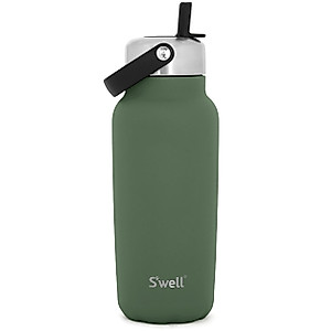 S'well Recycled Stainless Steel Explorer with Flip Straw Lid, 32oz, Green Jasper, Triple Layered Vacuum Insulated Containers Keeps Drinks Cold for 42 Hours and Hot for 10