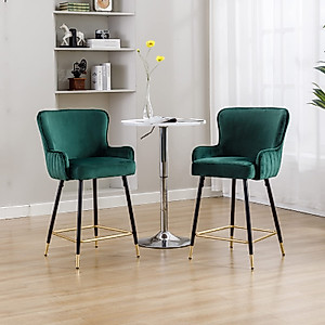 QUINJAY 26" Green Counter Height Bar Stools Set of 2, Velvet Upholstered Gold Bar Stools with Wing Back, Modern Kitchen Island Bar stools with Footrest High Dining Chairs for Dining Room Home Pub
