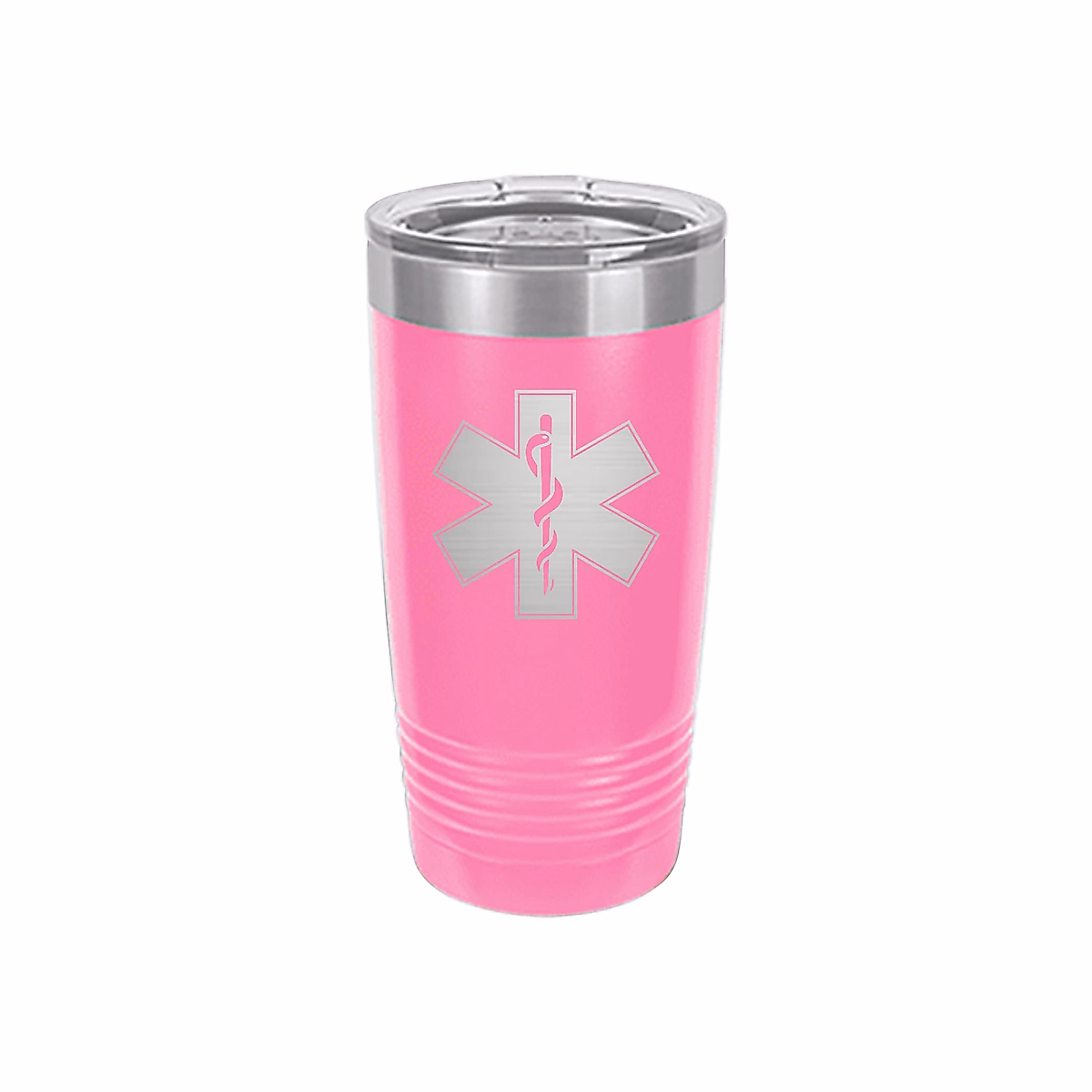 Rogue River Tactical EMT EMS Star of Life 20 Oz. Travel Tumbler Mug Cup w/Lid Paramedic (Pink)