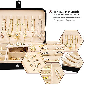 CLUDEMAS Travel Jewelry Box Case Organizer for Women Girls, PU Leather Small Jewelry Storage Boxes, Portable Display Jewellery Holder for Watch Rings Earrings Necklaces Bracelets Men Kids Gift, Black