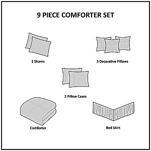 Madison Park Cadence 9 Piece Cotton Sateen Comforter Set, King (104 in x 92 in), Aqua