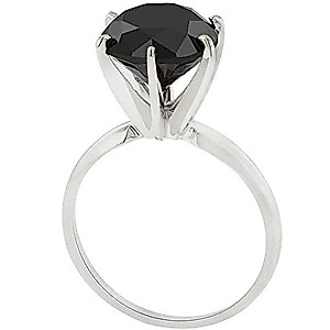 3ct Black Diamond Solitaire Engagement Ring 14K White Gold - Size 6