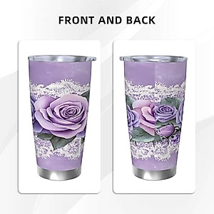 AYCZN Rose Lace 20 OZ Tumbler Stainless Steel Travel Coffee Mug, Lavender Insulated Water Bottle with Lid and 2 StrawsLeakproof Thermal Cup