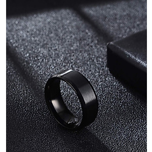Tornito Stainless Steel Black Brushed Ring Wedding Band Matte Finish Beveled Polished Edge Comfort Fit for Men Women 8MM Wide Size 10.5