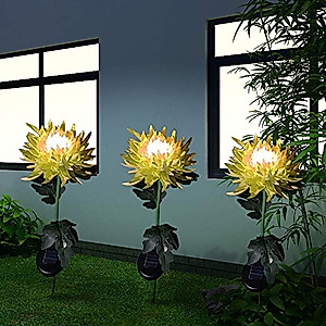 sknonr Outdoor Waterproof Garden Lawn Plug-in Light LED Solar Light Artificial Chrysanthemum Light Home Garden Decoration 3 Pieces, 80cm