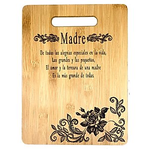 Gift for mom Spanish-Regalo para el mamá-Tabla de cortar de bambú grabada única-Mother gift in Spanish bamboo cutting board (22x30cm)