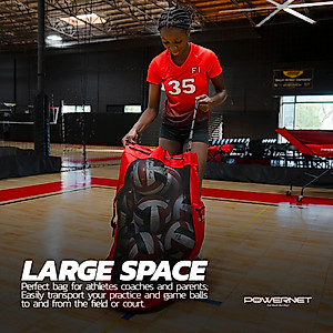 PowerNet Mesh Bag Ball Storage for Soccer, Football & Volleyball, Ball Bag with Exterior Valuables Pocket, Training Equipment Storage Ideal for Teams and Coaches
