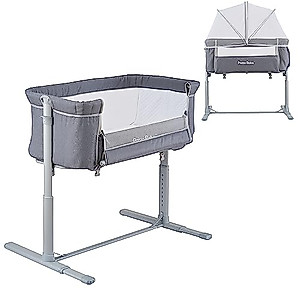 Pamo Babe Bedside Bassinet for Baby Crib 8 Adjustable Heights Foldable Bassinet Sleeper with Mattress Cover