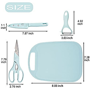 Magicorange Travel Cutting Board Set, 3 Pcs Portable Mini Camping Plastic Cutting Board Set & Stainless Steel Knife with Sheath, Fruits & Vegetable Peeler Scissors (Blue)