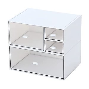 Marknor Desk Organizer with 4 Drawers, Makeup Organizer, Plastic Sundries Storage, Vanity Organizer, Cosmetic Desk Storage Box, Bathroom Counter or Dresser, White (CD-QBH-01)