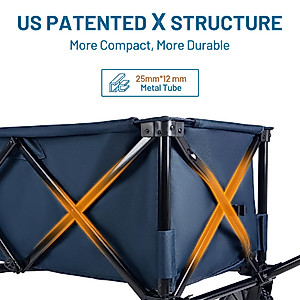 TIMBER RIDGE 51.2'' Extended Collapsible Wagon Cart with Cargo Net, 350LBS Heavy Duty Foldable Utility Wagon with Adjustable Handle, 250L Capacity Portable Cart for Camping Sports Shopping, Blue