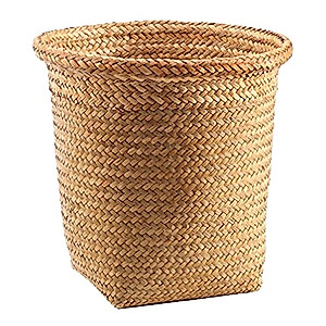 Operitacx Seagrass Waste Basket Woven Trash Can Garbage Can for Bedroom Garbage Container Bin Wicker Rattan Laundry Hamper Plant Pot Storage Basket for Bathroom Kitchen Home Office (10.4X11.4 inch)