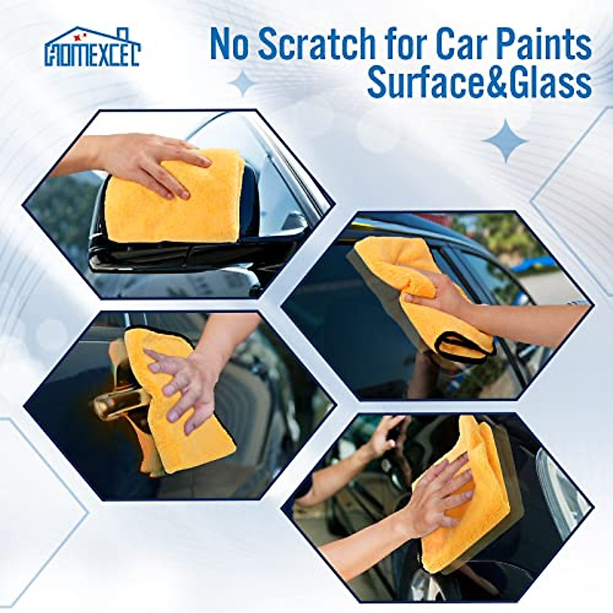 HOMEXCEL Microfiber Towels for Car,Premium Cleaning Cloth Lint Free,Scratch Free,Strong Water Absorption,Car Washing Drying Towel for Household,Auto Detailing,Windows,16" x 24",3 Pack