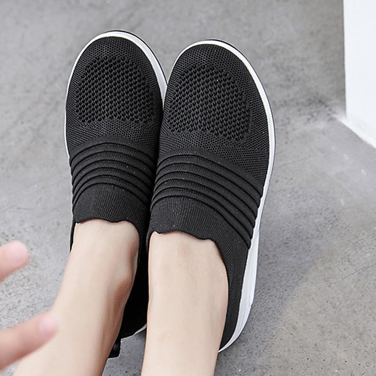 RiceelSor Women's Mesh Sock Walking Sneakers Air Cushion Slip On Breathable Non Slip Bring Arch Support Lightweight for Nursing Work Platform Loafers (Pink,4.5,Women,4.5)