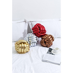 MOJUN Knot Ball Pillow, 7.8" Handmade Round Knot Ball Plush Pillow for Christmas Party Decor, Knotted Pillow for Home Room Sofa Couch Bed Kids Gift, Gold