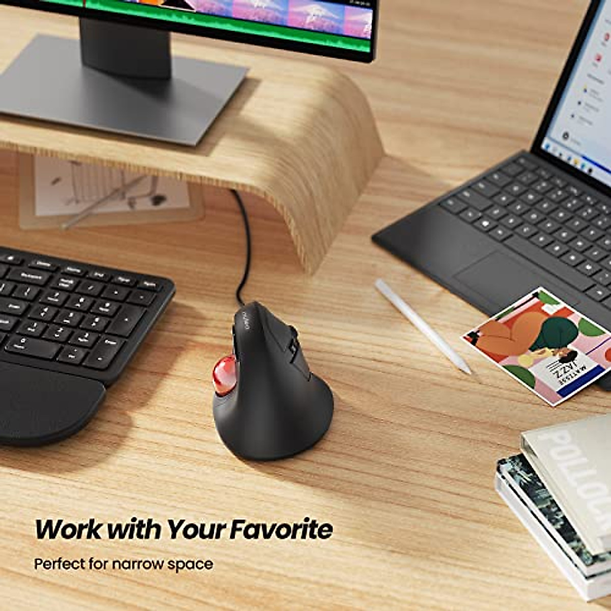 Nulea Wired Trackball Mouse for Large Hand, Vertical Ergonomic Mouse with Trackball, Easy Thumb Control with 5 Adjustable DPI, Precise & Smooth Tracking, Compatible for PC, Laptop, Mac, Windows