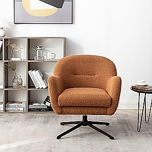Art Leon Swivel Accent Chair, Modern Sherpa Fabric Upholstered Arm Chair, Single Sofa Chair with Metal Legs for Living Room Bedroom, Brown