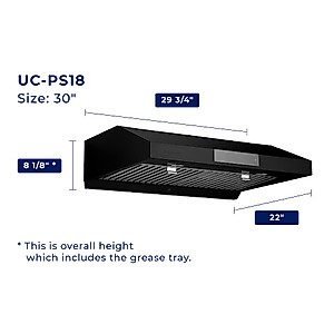 Hauslane 30 Inch - Under Cabinet Range Hood, Matte White Hood, Vent Hood 30 Inches, Stove Vent Hood for Kitchen, Kitchen Vent Hoods 30 Inch with LED - Chef Series PS18