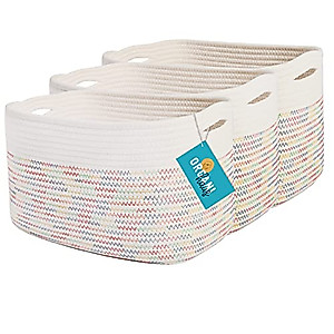 OrganiHaus Toy Storage Bins 3-Pack | Nursery Storage Basket | Towel Baskets for Bathroom | Woven Baskets for Storage | Decorative Baskets for Storage | Cotton Rope Baskets for Storage - Rainbow Basket